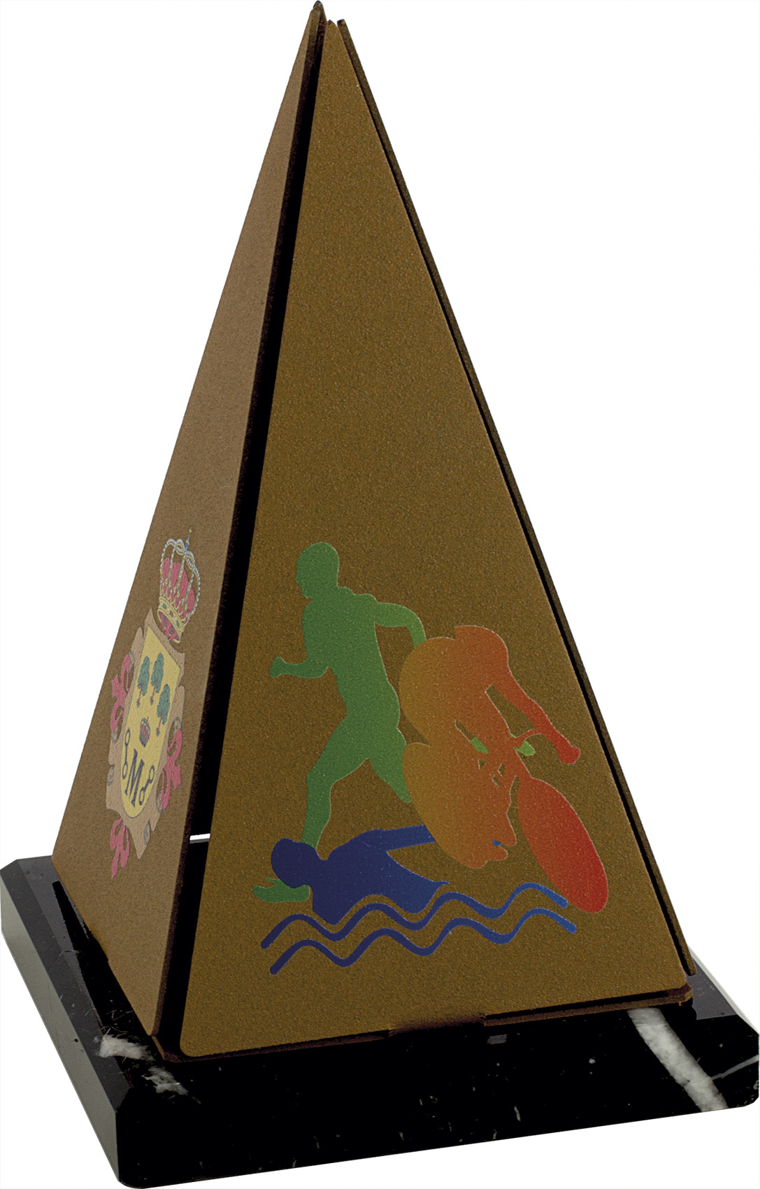 Colored metal pyramid trophy