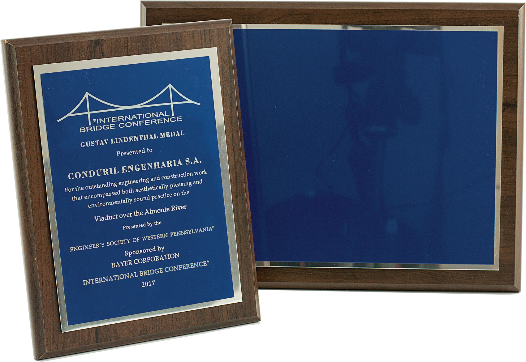 Silver / blue tribute plaque