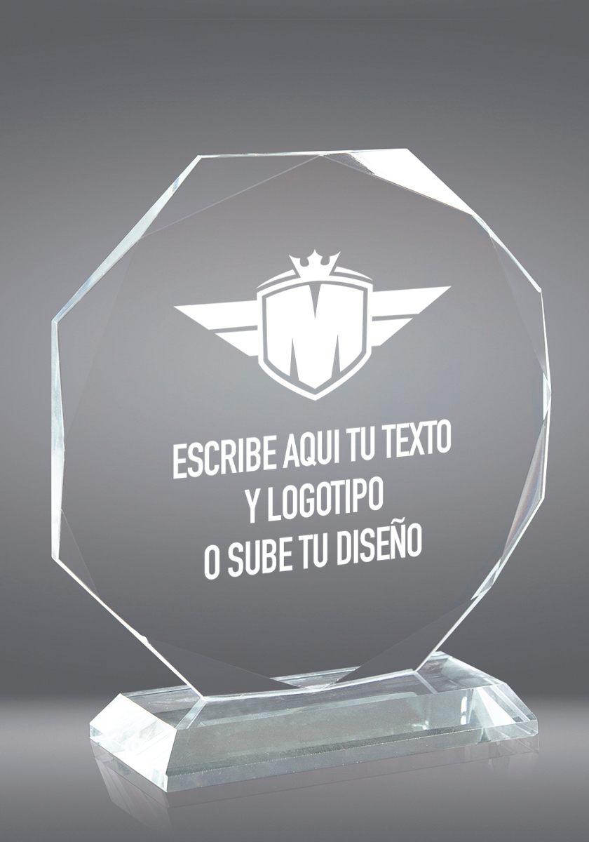 Octagonal crystal trophy rectangular base